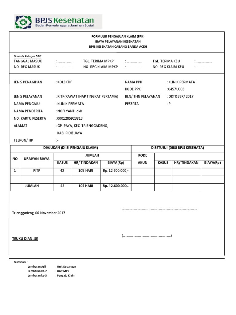 Formulir Pengajuan Klaim | PDF