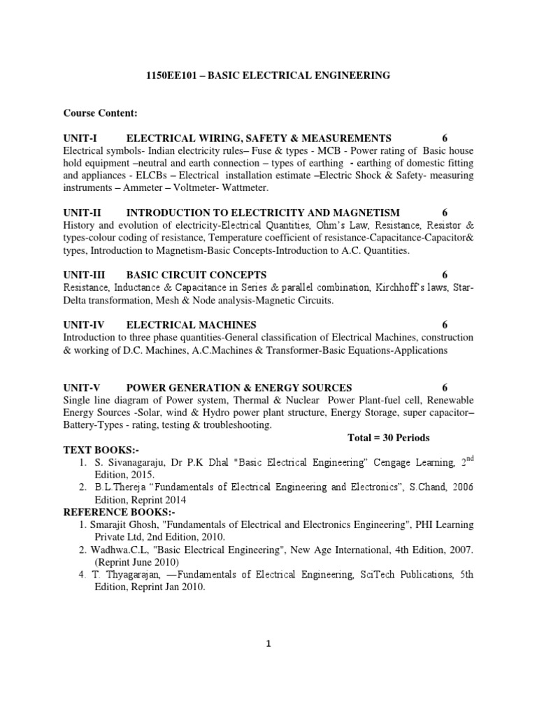 Unit - I Electrical - Beee | PDF | Fuse (Electrical) | Electric Current