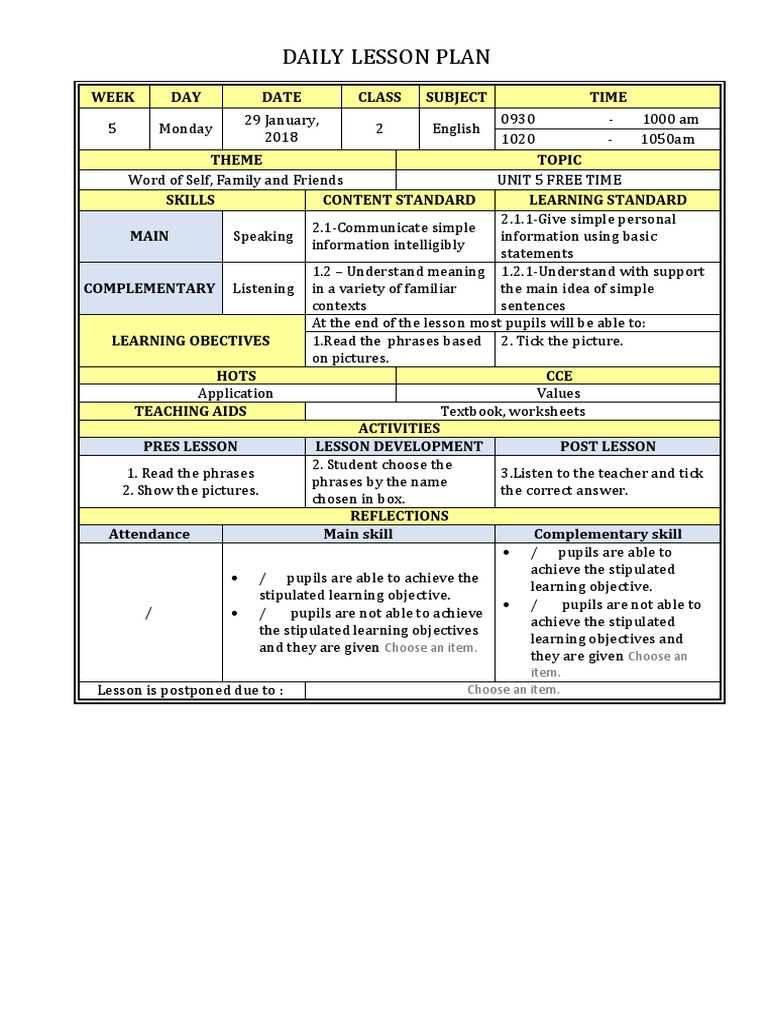 Daily Lesson Plan: Choose An Item. Choose An Item. Choose An Item | PDF ...