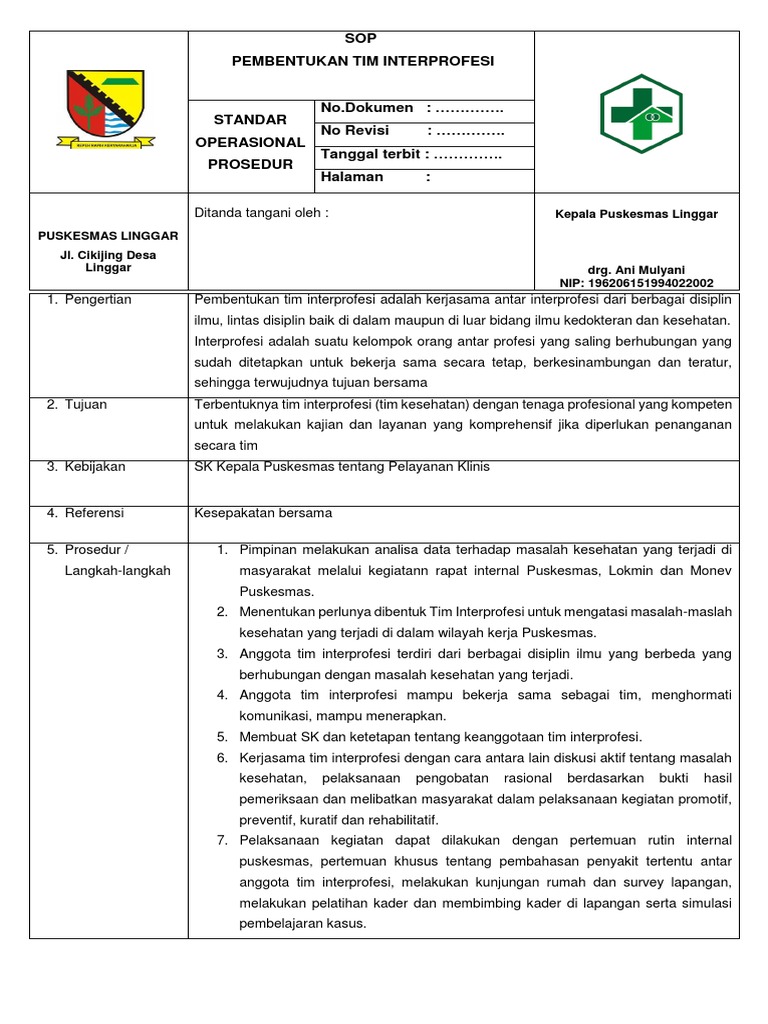 Sop Pembentukan Tim Interprofesi | PDF