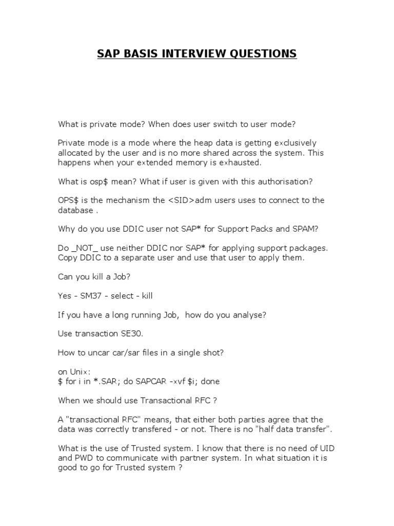 Sap Basis Interview Questions | PDF | Enterprise Resource Planning ...