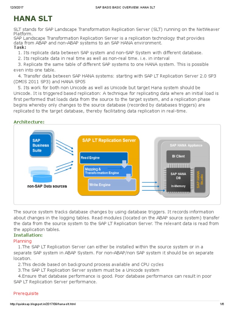 Sap Basis Basic Overview - Hana SLT | Download Free PDF | Replication (Computing) | Databases