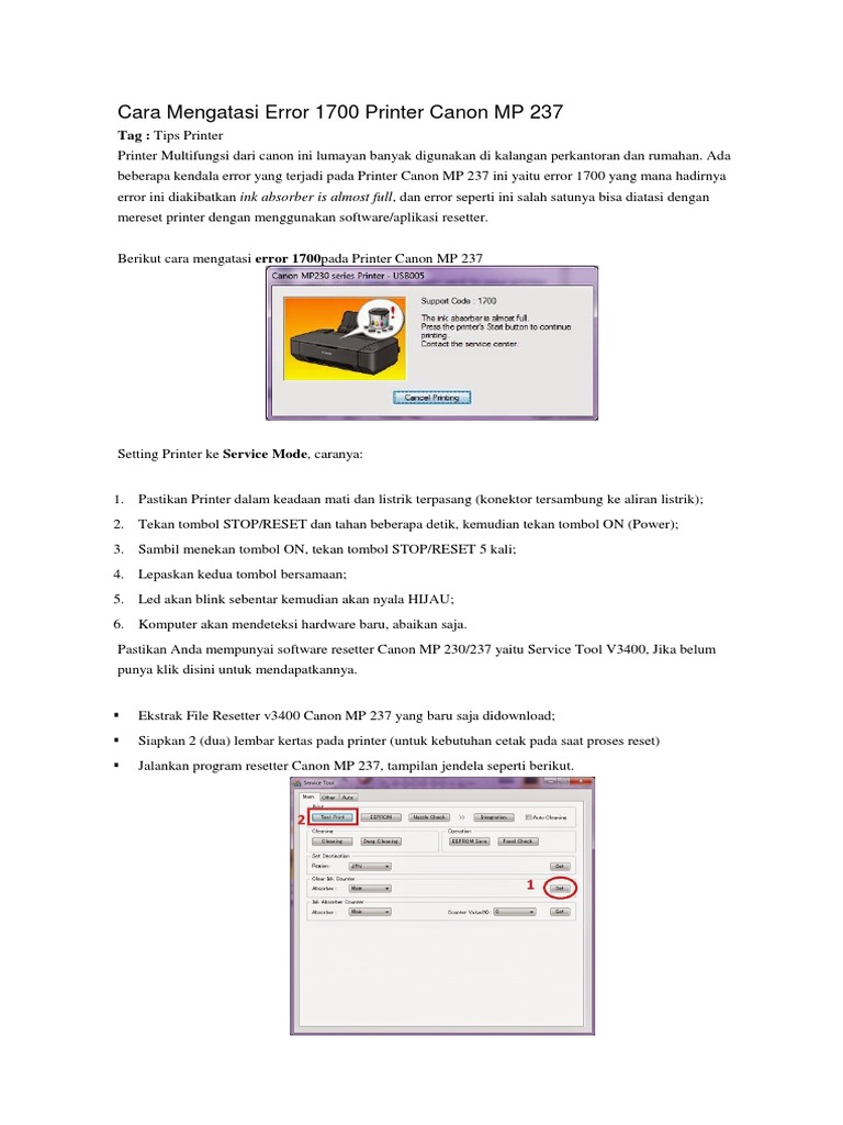 Cara Mengatasi Error 1700 Printer Canon MP 237 | PDF