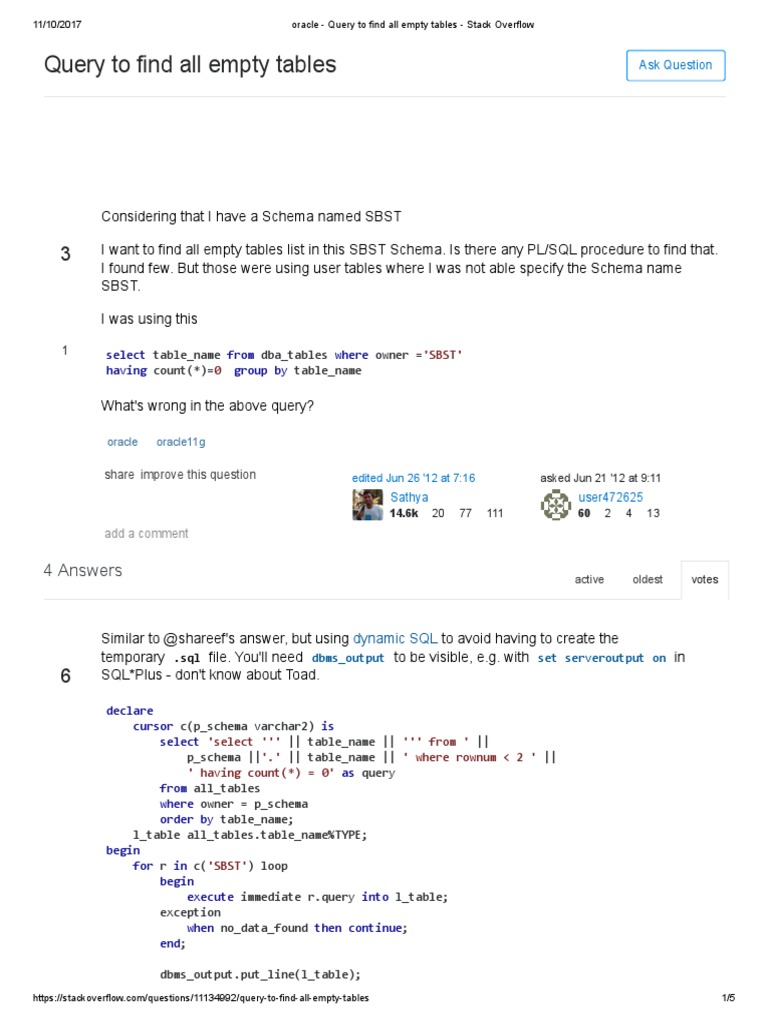 Find empty tables in Oracle schema with a single query | PDF | Oracle ...