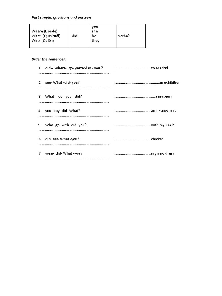 Past Simple WH Questions | PDF