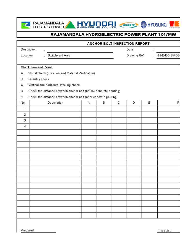 Anchor Bolt Inspection Report | PDF Anchor Bolt Inspection Report | PDF