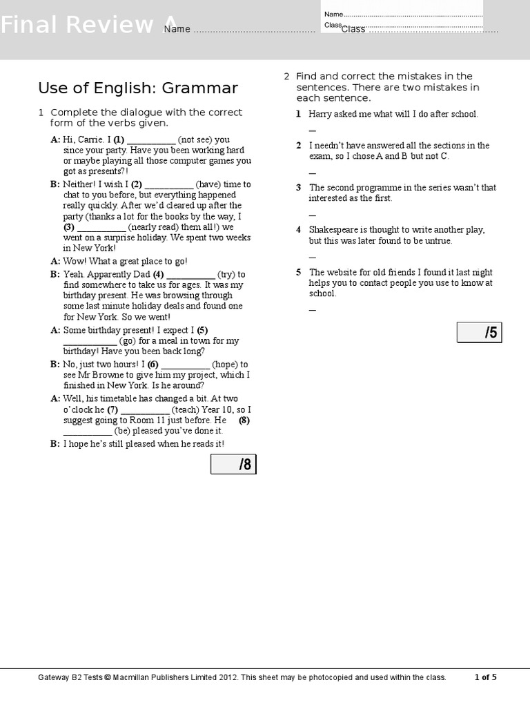 Gateway B2 Final Review Test A | PDF | Drum Kit | Leisure