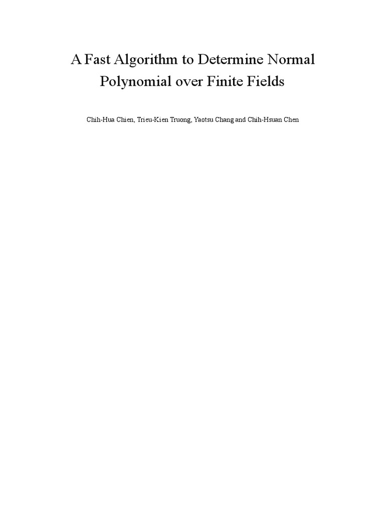 A Fast Algorithm To Determine Normal Polynomial Over Finite Fields | PDF | Field (Mathematics ...