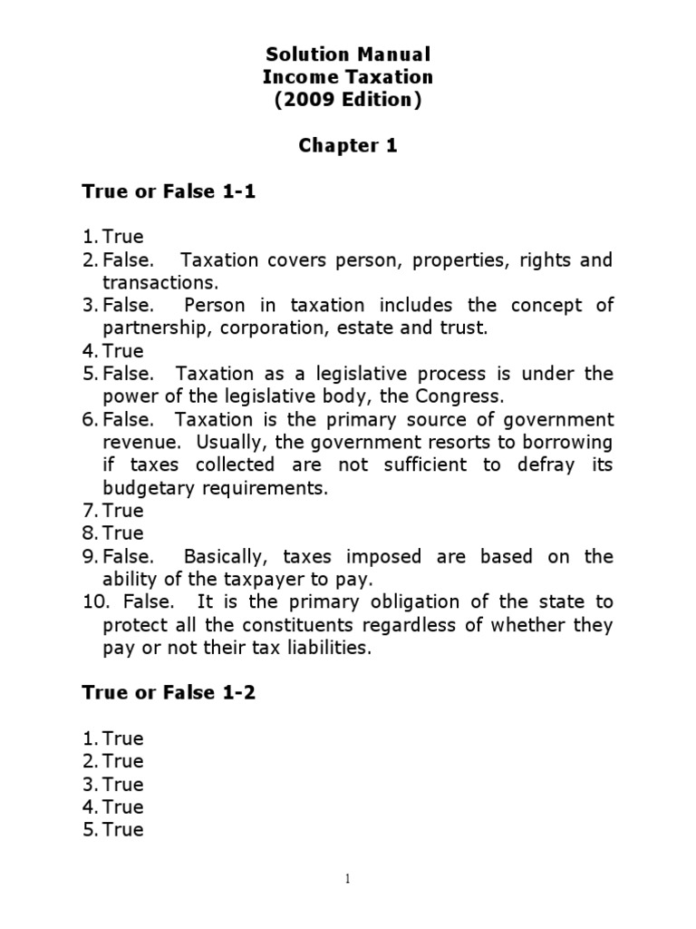 Income Taxation True/False Solutions | PDF | Personal Exemption (United ...