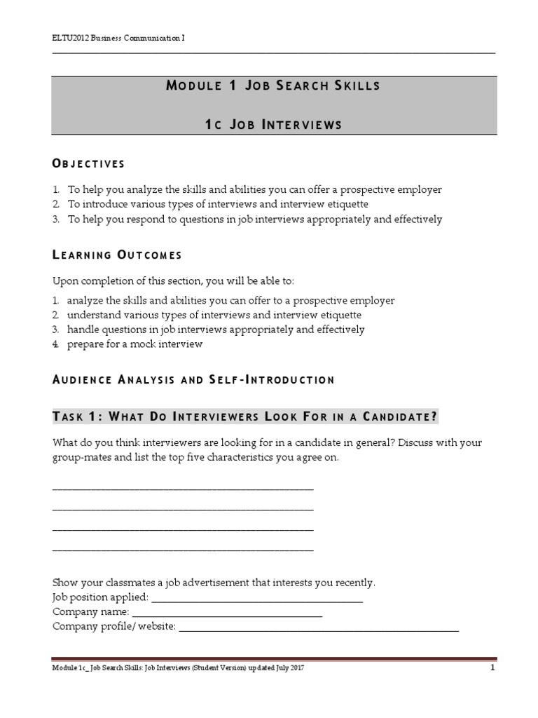ELTU2012 - 1c - Job Interviews (Student Version) - Updated July 2017 ...