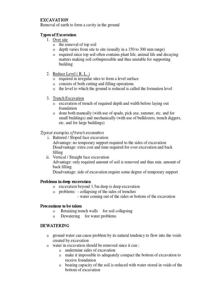 Excavation: Typical Examples of Trench Excavation | PDF