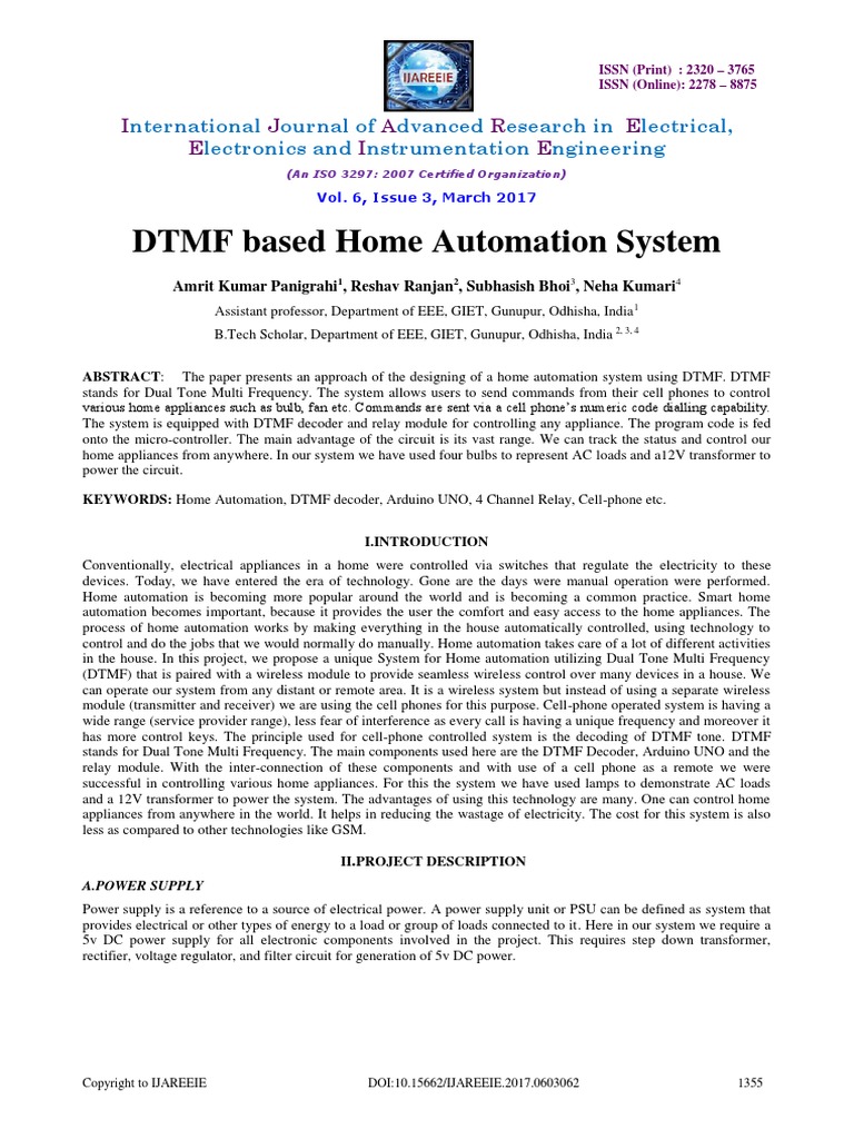 Synopsis-Dtmf Load Control | PDF | Arduino | International Standard ...