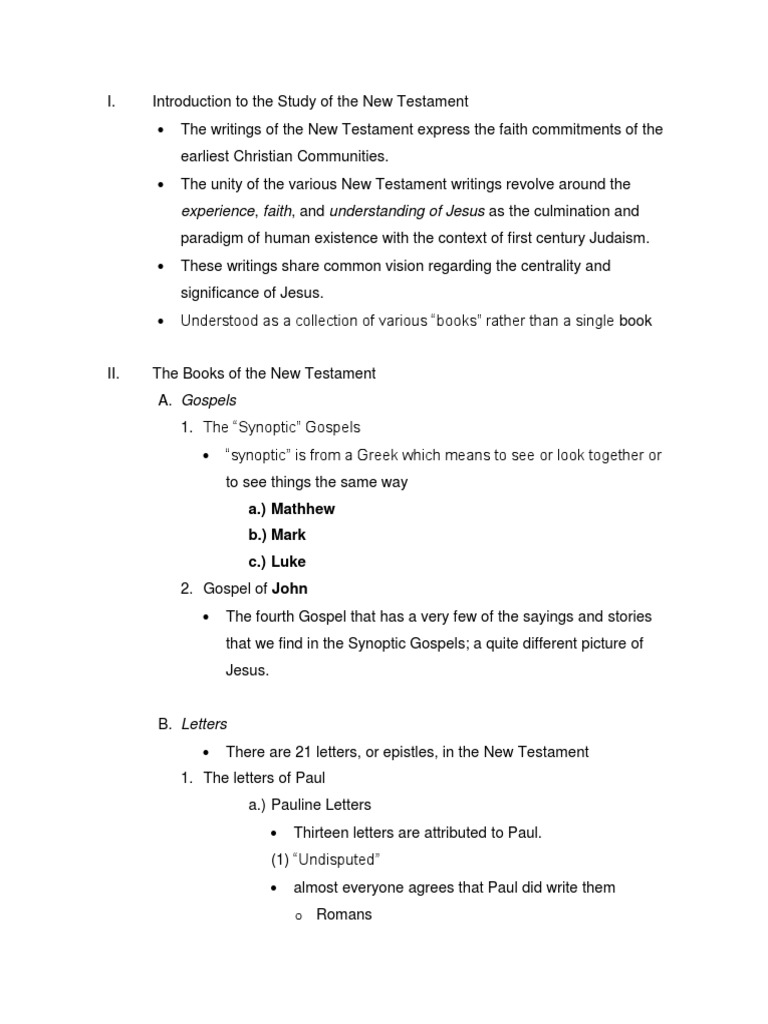 New Testament OUTLINE | PDF | New Testament | Gospel Of Mark
