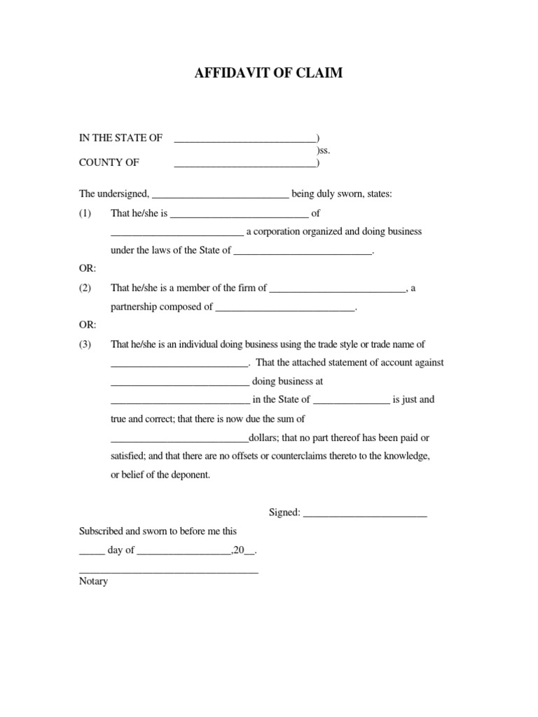Affidavit of Claim | PDF | Affidavit | Comparative Law