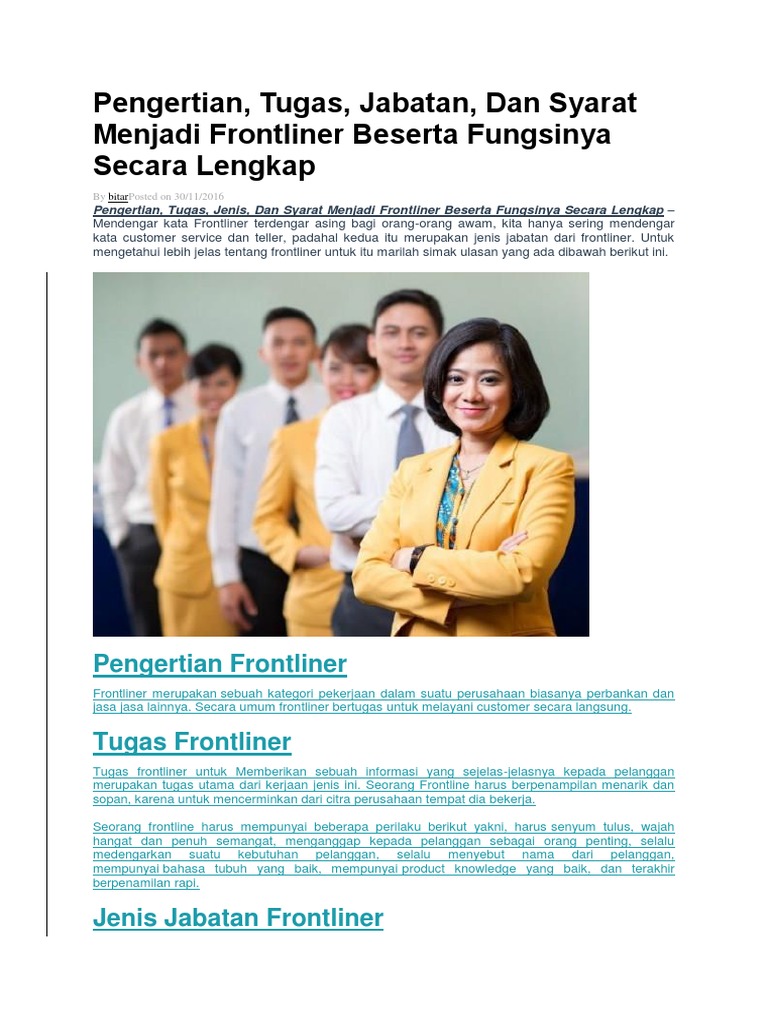 Tugas dan Syarat Menjadi Frontliner | PDF | Karier & Perkembangan