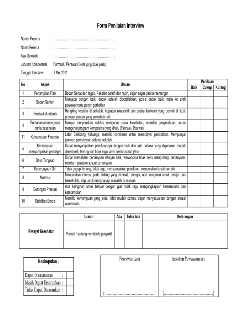 Form Penilaian Interview | PDF