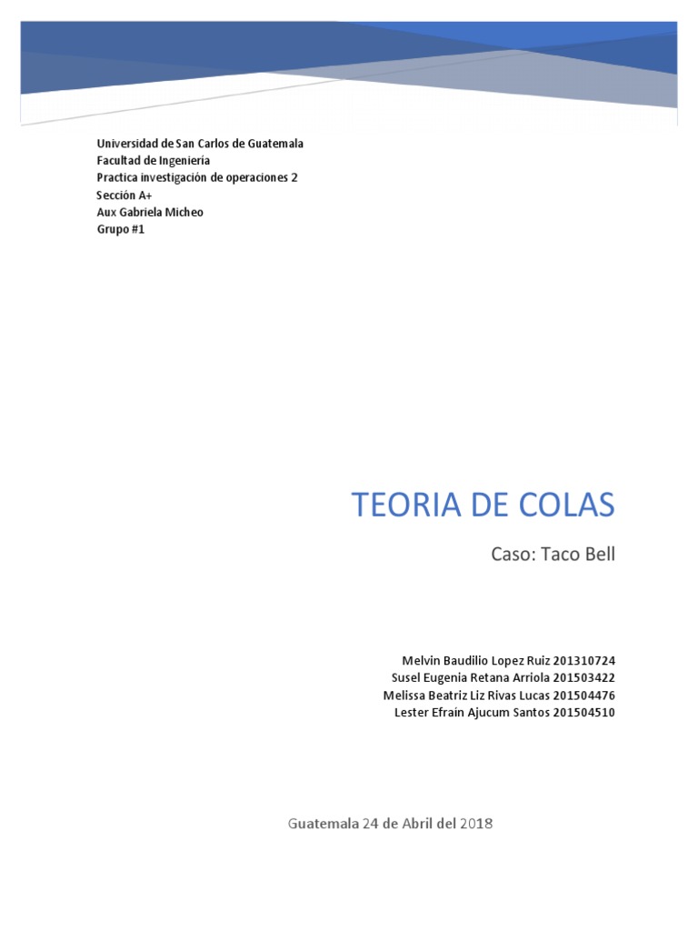 Practica IO2, Teorica de Colas, Caso TacoBell | PDF | Business | Negocios (general)