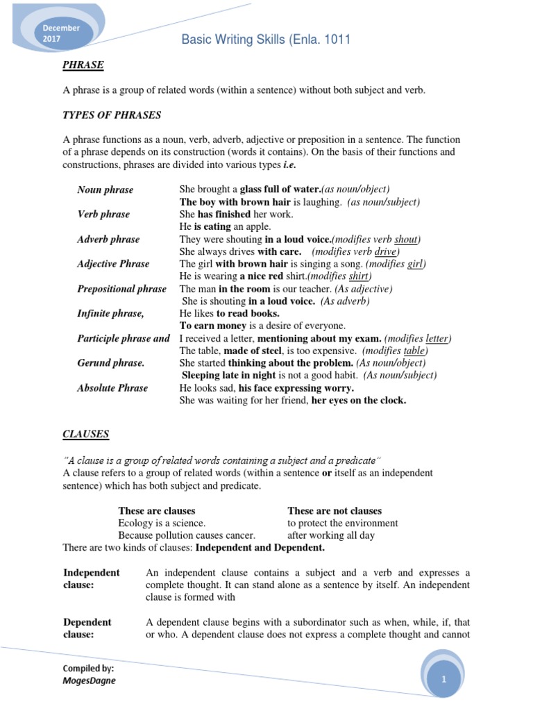 2016 Edited Basic Writing Skills | PDF | Verb | Sentence (Linguistics)