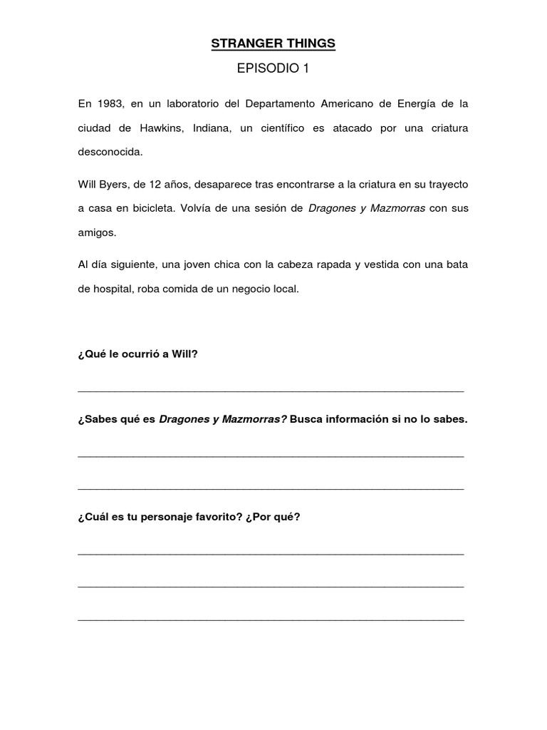 STRANGER THINGS Comprension Lectora | PDF