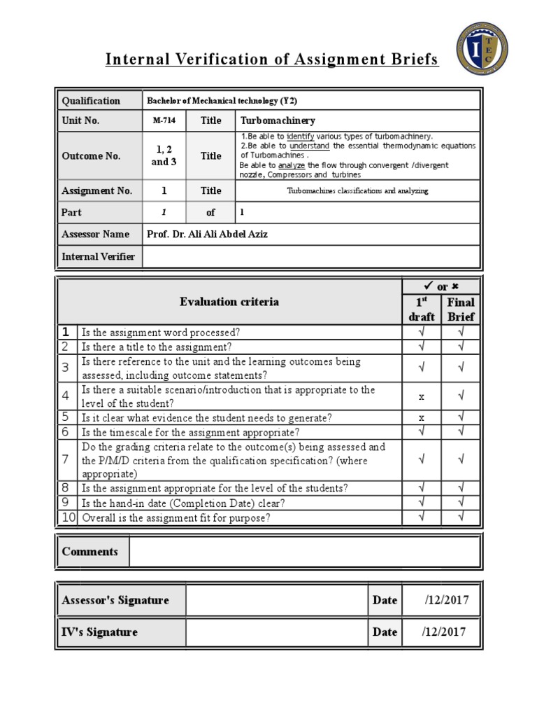 Ensuring Quality Assignments: An Internal Verification of Assignment ...
