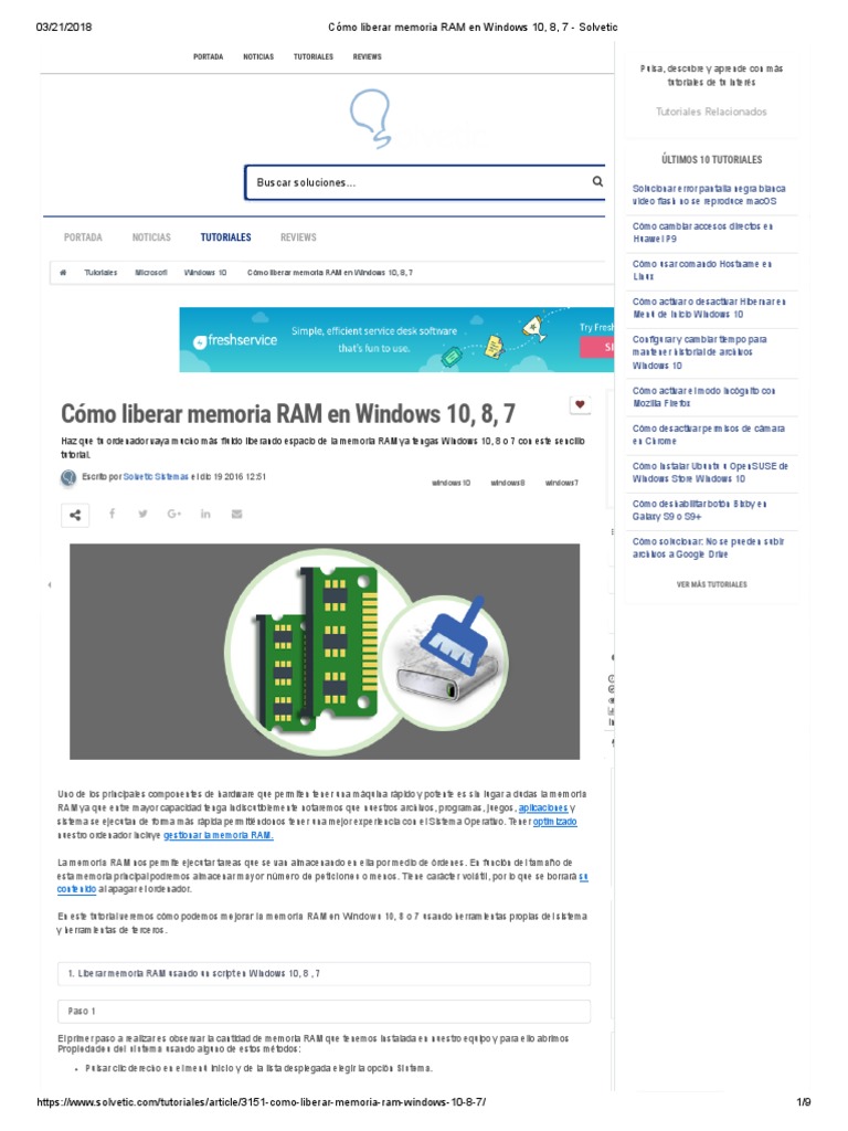 Liberar RAM en Windows 10, 8 y 7 | PDF | Windows 10 | Microsoft Windows