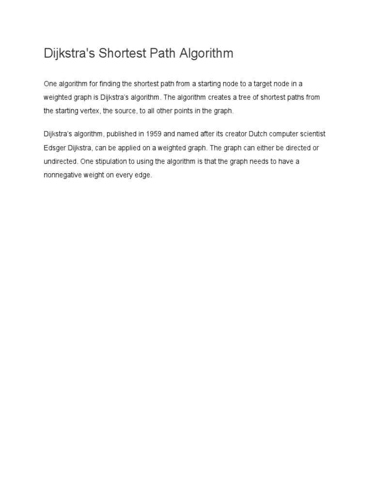 Dijkstra's Shortest Path Algorithm | Download Free PDF | Vertex (Graph ... Dijkstra's Shortest Path Algorithm | Download Free PDF | Vertex (Graph ...