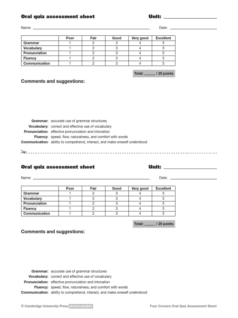 Oral Quiz Assessment Sheet PDF | PDF | Fluency | Symbols