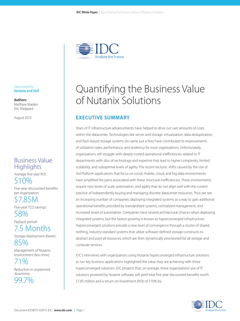 Online Assets Nutanix Whitepaper - IDC TCO Report PDF | PDF | Virtualization | Data Center