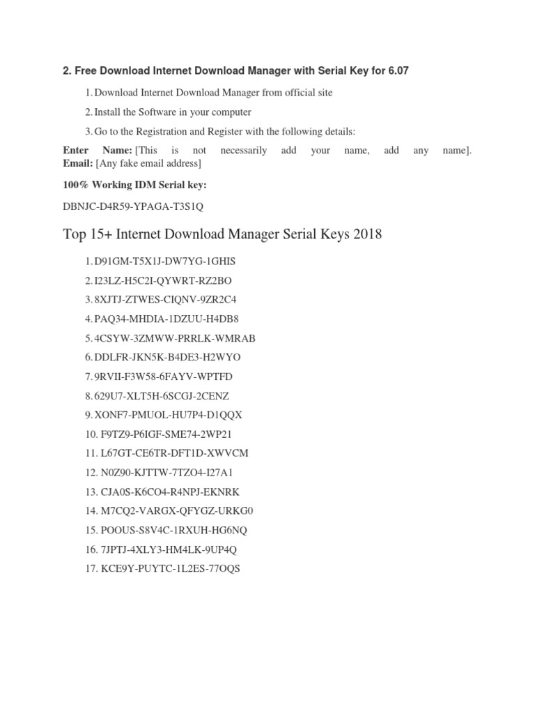 Top 15+ Internet Download Manager Serial Keys 2018 | PDF