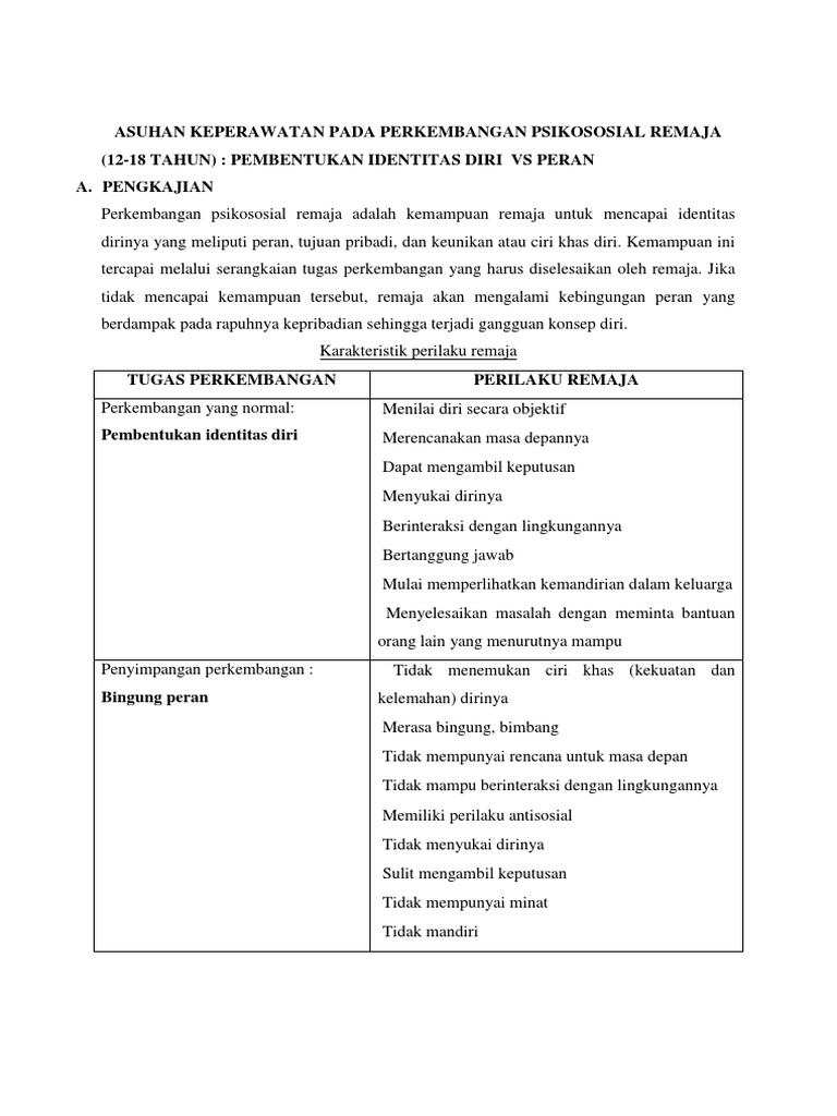 Asuhan Keperawatan Pada Perkembangan Psikososial Remaja | PDF