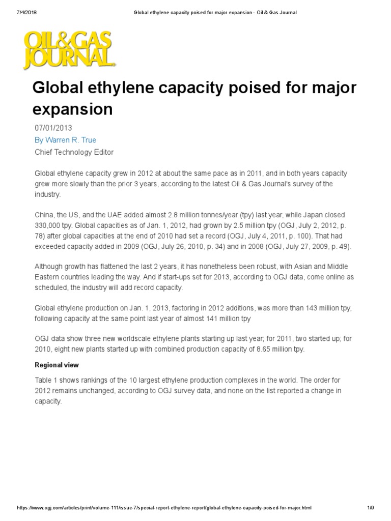 Global Ethylene Capacity Growth 2024 | PDF | Petrochemical | Cracking ...