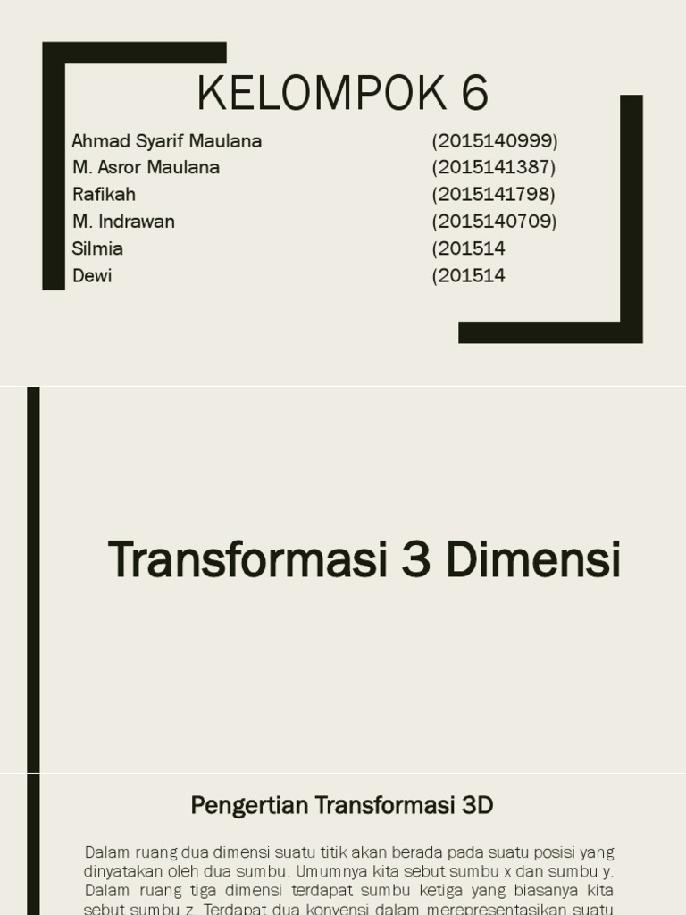 Kelompok 6 - Transformasi 3d | PDF