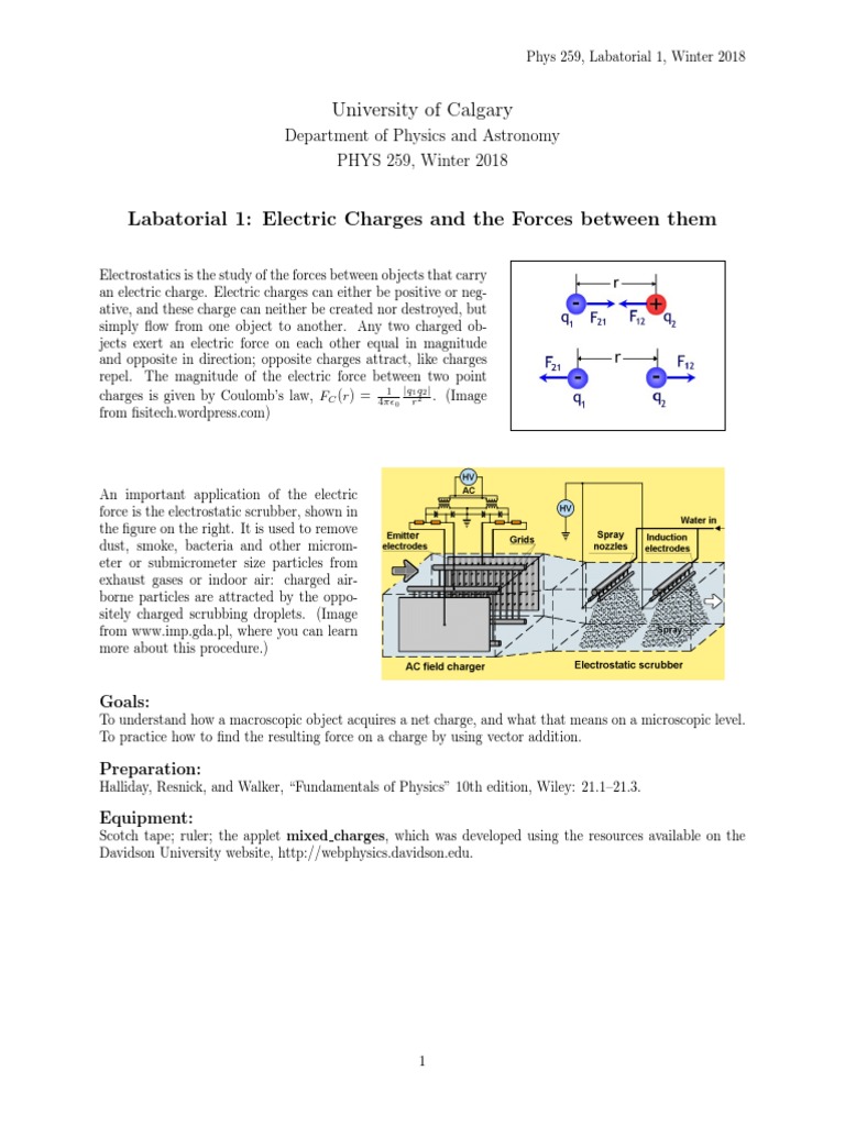 PHYS 259 Labatorial 01 Charges and Forces WI2018 | PDF | Electric ...