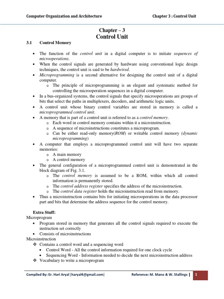 Chapter3 Control Unit | PDF | Subroutine | Central Processing Unit