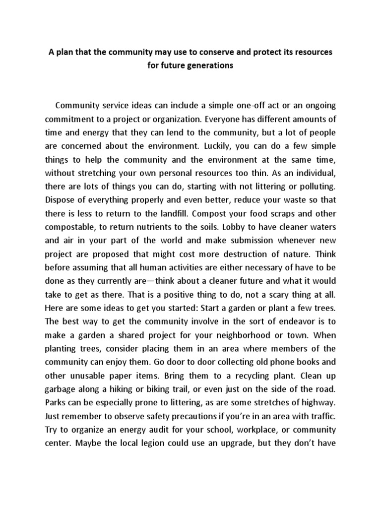 A Plan That The Community May Use To Conserve and Protect Its Resources ...