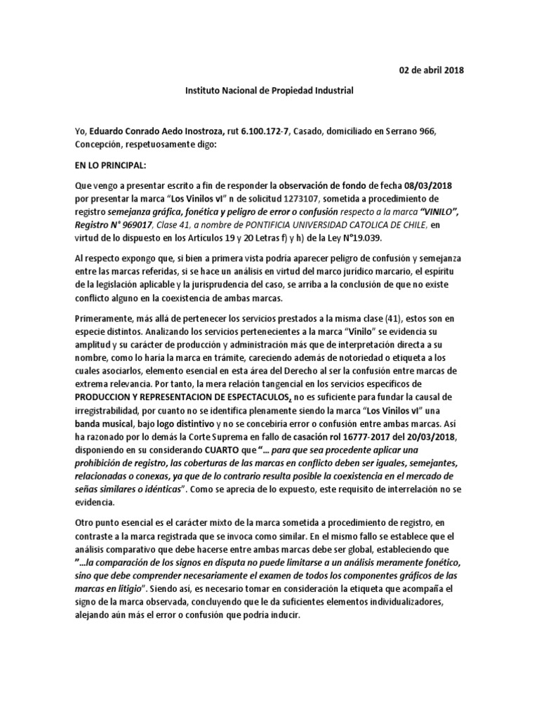 Escrito Inapi 1 | PDF | Marca comercial | Información del gobierno