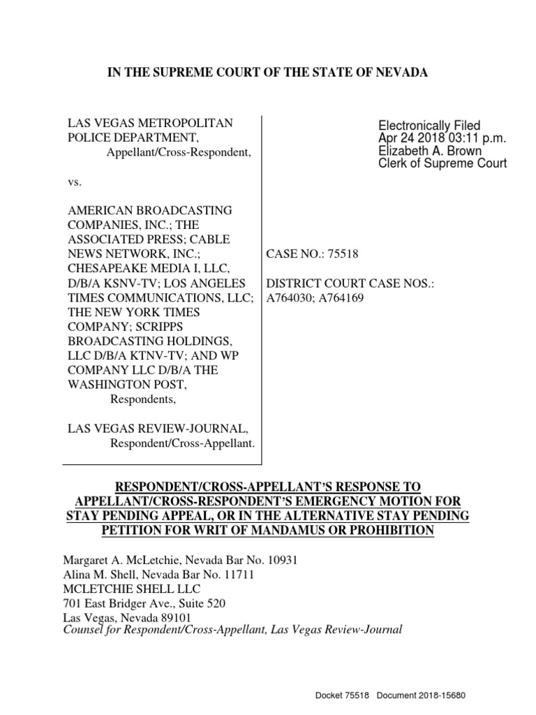 Vegas Shooting Supreme Court Appeal Filed Respondent:Cross-Appellant's ...