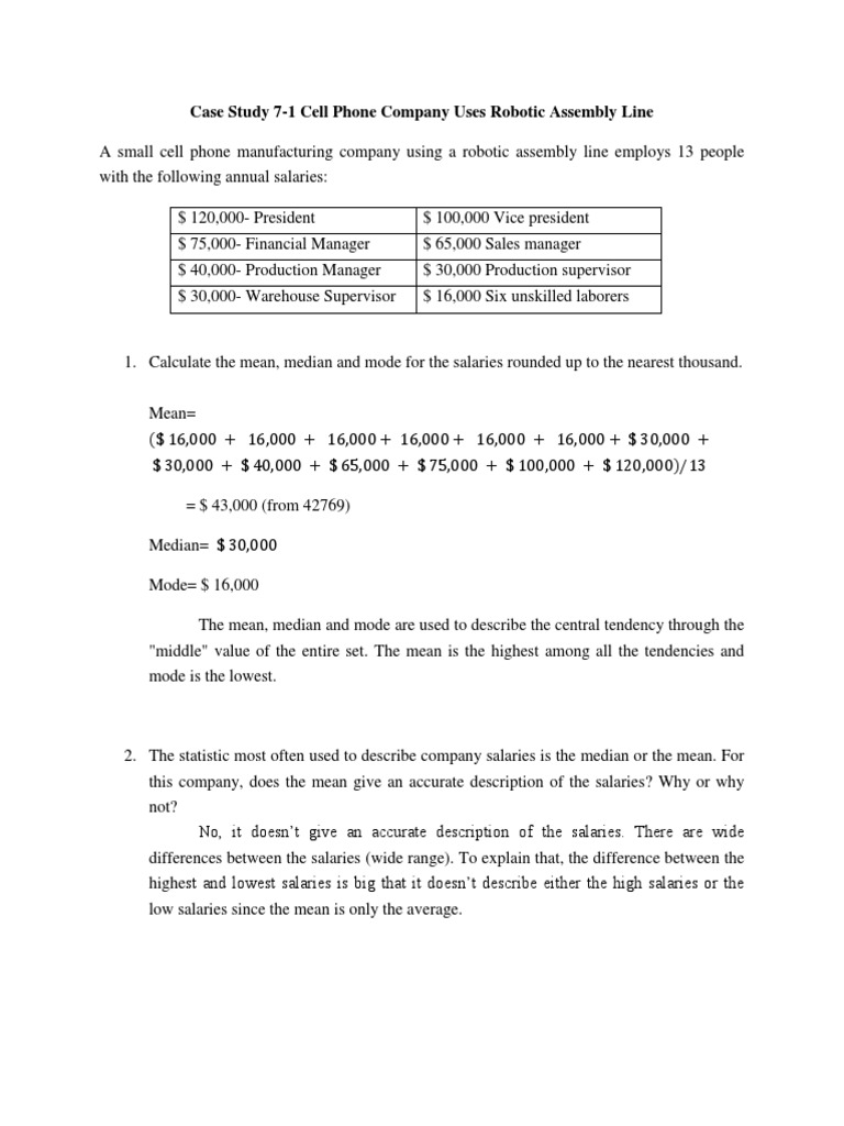 Case Study 7-1 | PDF | Mean | Salary