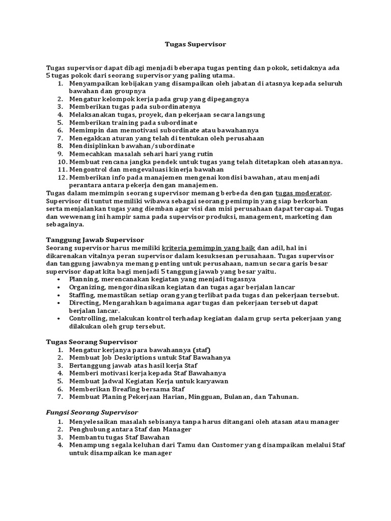 Tugas Supervisor | PDF