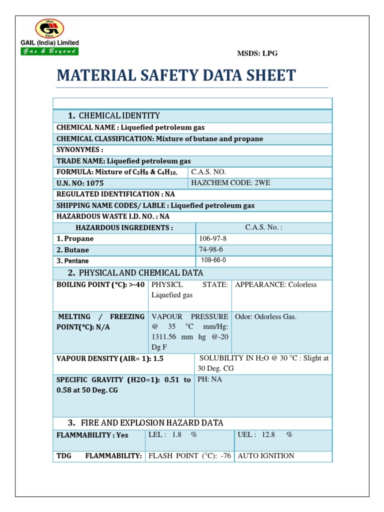 MSDS LPG | PDF | Liquefied Petroleum Gas | Sodium