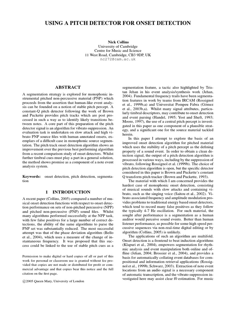 Using A Pitch Detector For Onset Detection | PDF | Pitch (Music ...