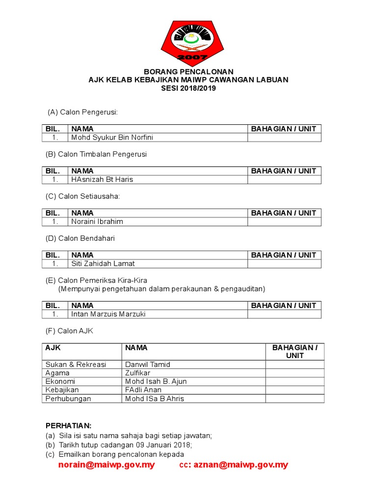 BORANg PENCALONAN AJK | PDF