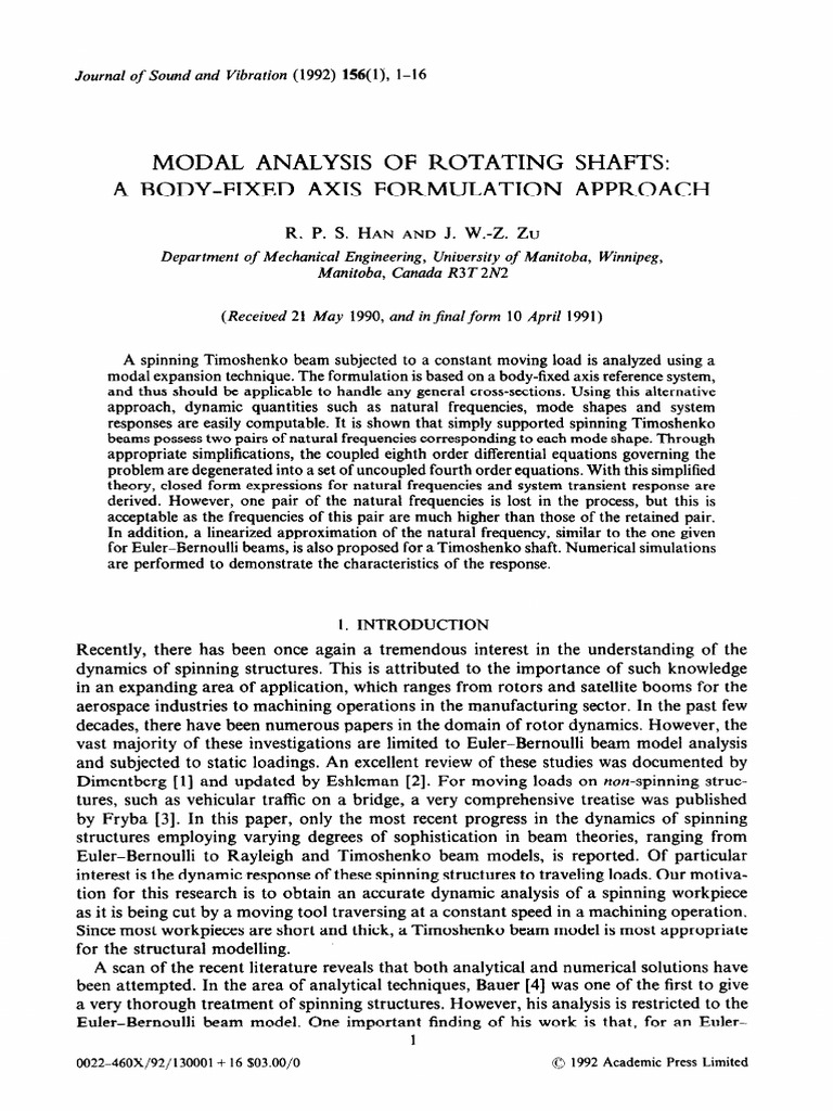 Modal Analysis of Rotating Shafts: A Body-Fixed Axis Formulation ...