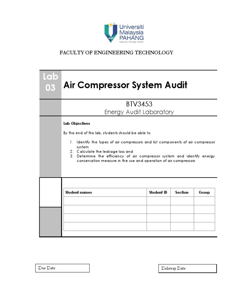 LAB 3 Air Compressor System Audit | PDF | Mechanical Engineering ...