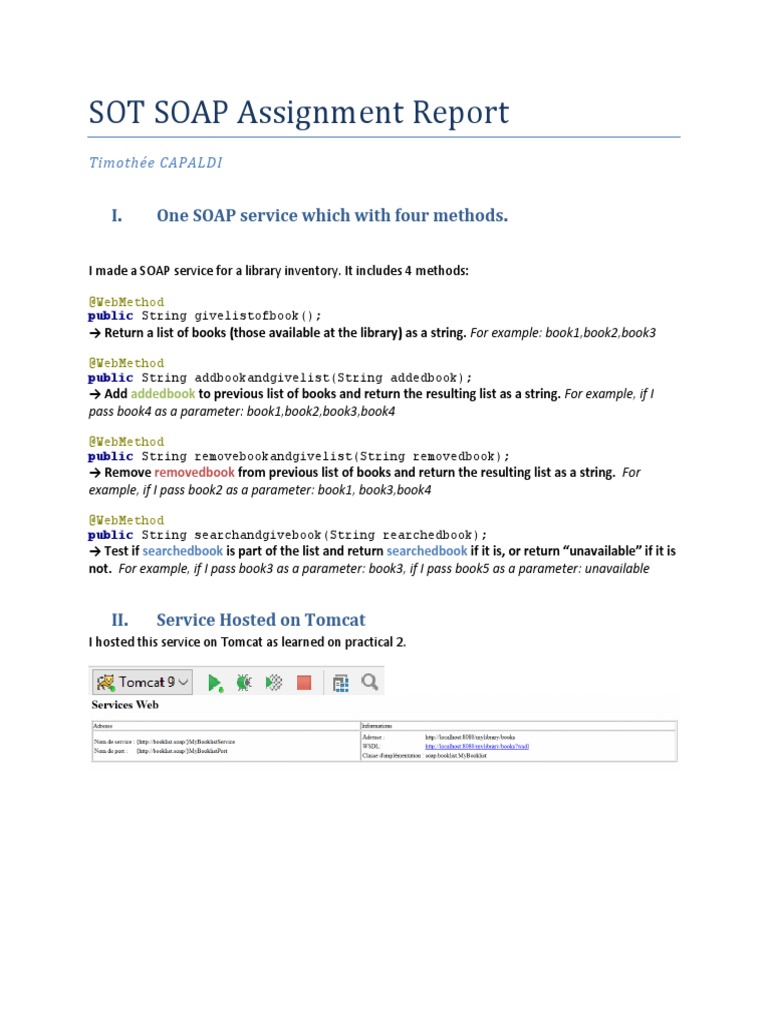 SOT SOAP Assignment Report: I. One SOAP Service Which With Four Methods | Download Free PDF ...