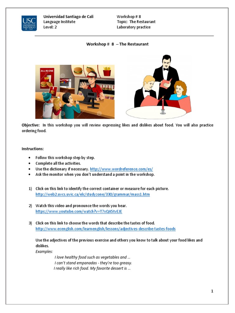 Workshop # 8 - The Restaurant: Universidad Santiago de Cali Workshop ...