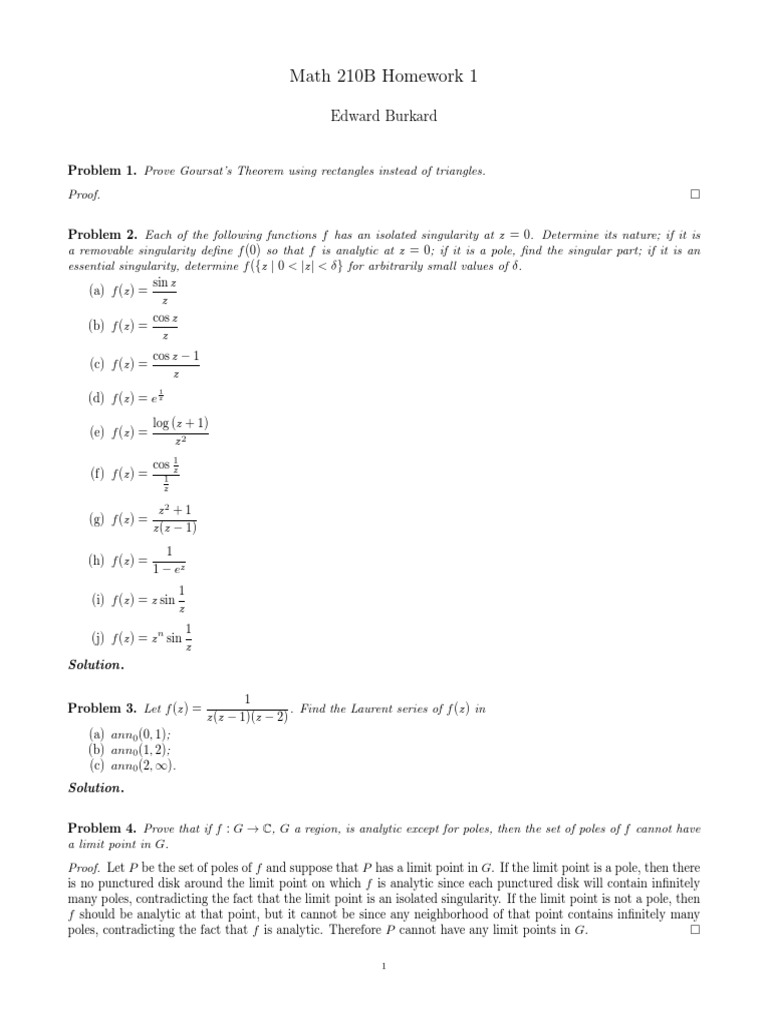 Math 210B Homework 1: Edward Burkard | PDF | Trigonometric Functions ...
