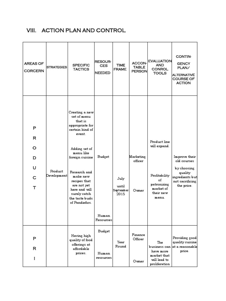 Viii. Action Plan and Control: Areas of Corcern | PDF | Menu ...