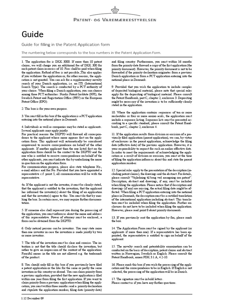 Guide: Guide For Filling in The Patent Application Form | PDF | Patent ...