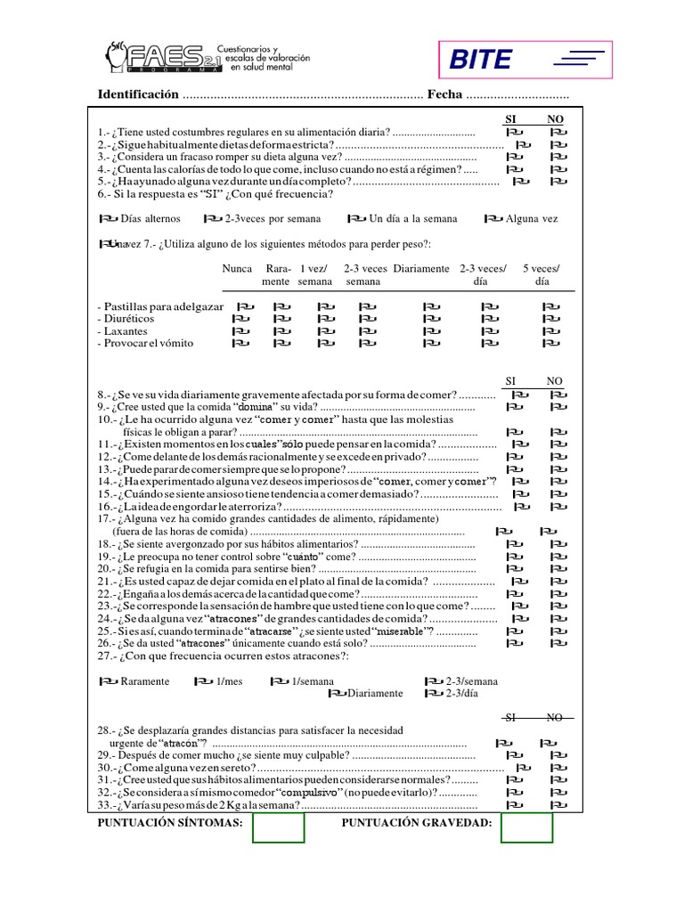 MEDICINA - Test-BITE - Test Investigación Bulimia de Edimburgo | PDF ...